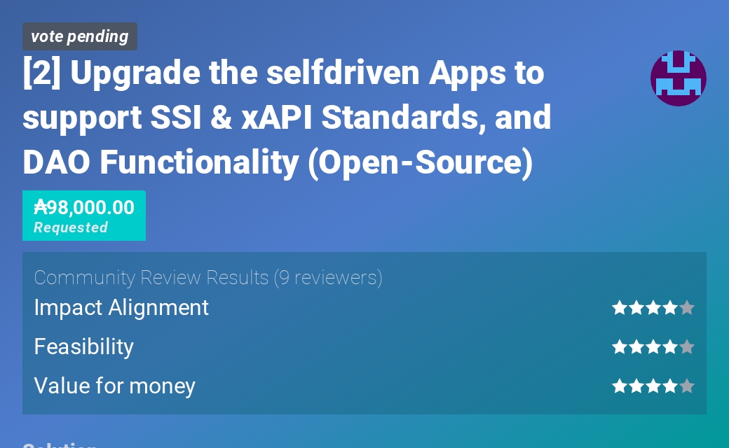 [2] Upgrade the selfdriven Apps to support SSI & xAPI Standards, and DAO Functionality (Open ...