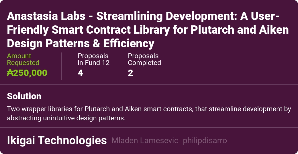 Anastasia Labs - Streamlining Development: A User-Friendly Smart Contract Library for Plutarch ...