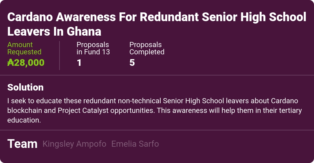 Cardano Awareness For Redundant Senior High School Leavers In Ghana ...
