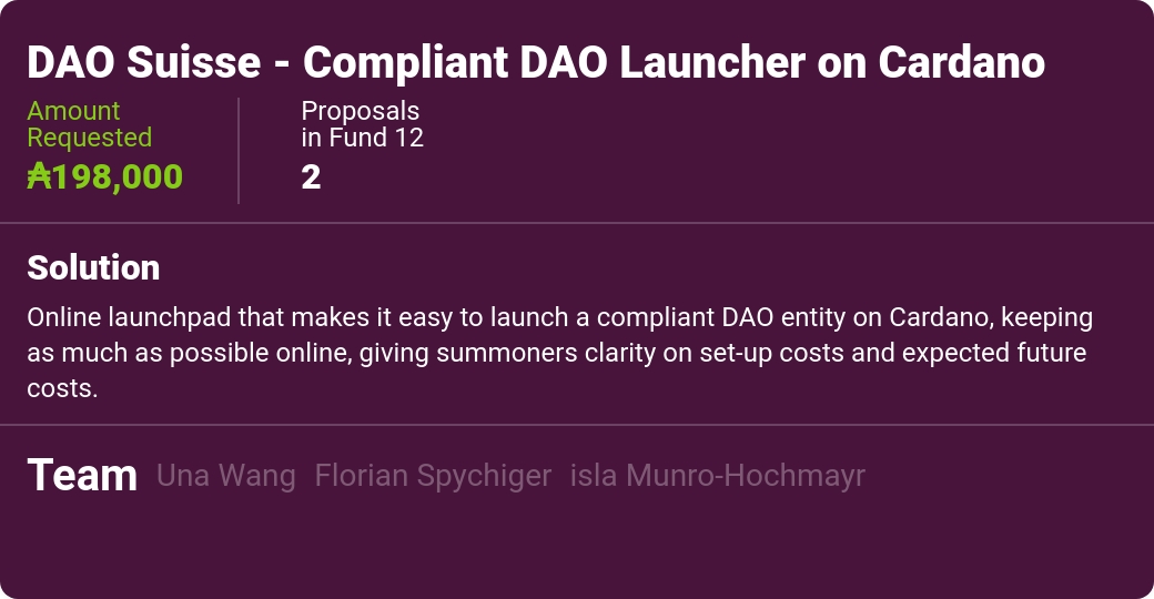 DAO Suisse - Compliant DAO Launcher on Cardano | Lido Nation English DAO Suisse - Compliant DAO Launcher on Cardano | Lido Nation English