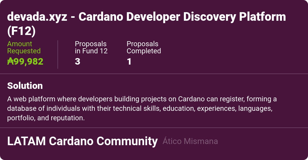 devada.xyz - Cardano Developer Discovery Platform (F12) | Lido Nation ...