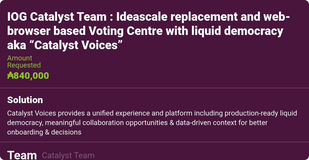 IOG Catalyst Team : Ideascale replacement and web-browser based Voting ...