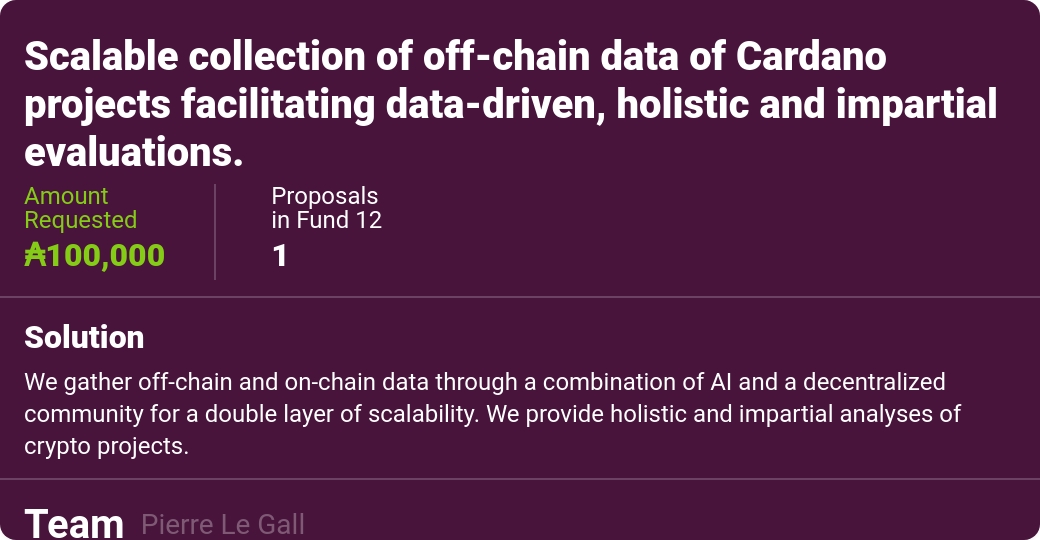 Scalable collection of off-chain data of Cardano projects facilitating ...